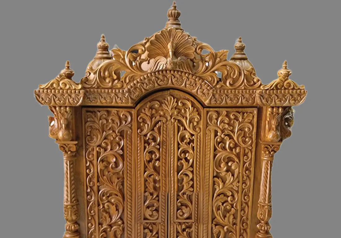 Solid Teak Wooden Deep Carved Home Temple – Healsway India
